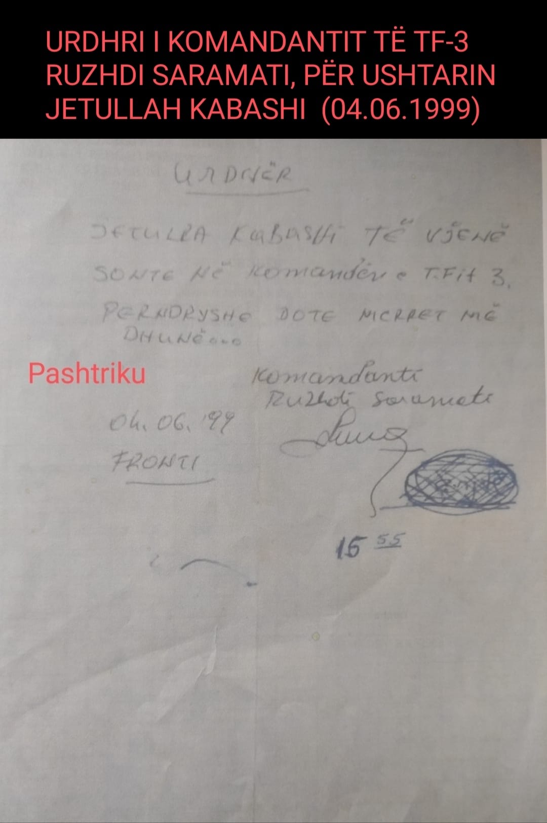 JEHONA E GËNJESHTRAVE TË RUZHDI SARAMATIT NË EMËR TË "BRIGADËN 128 ME 4 ...